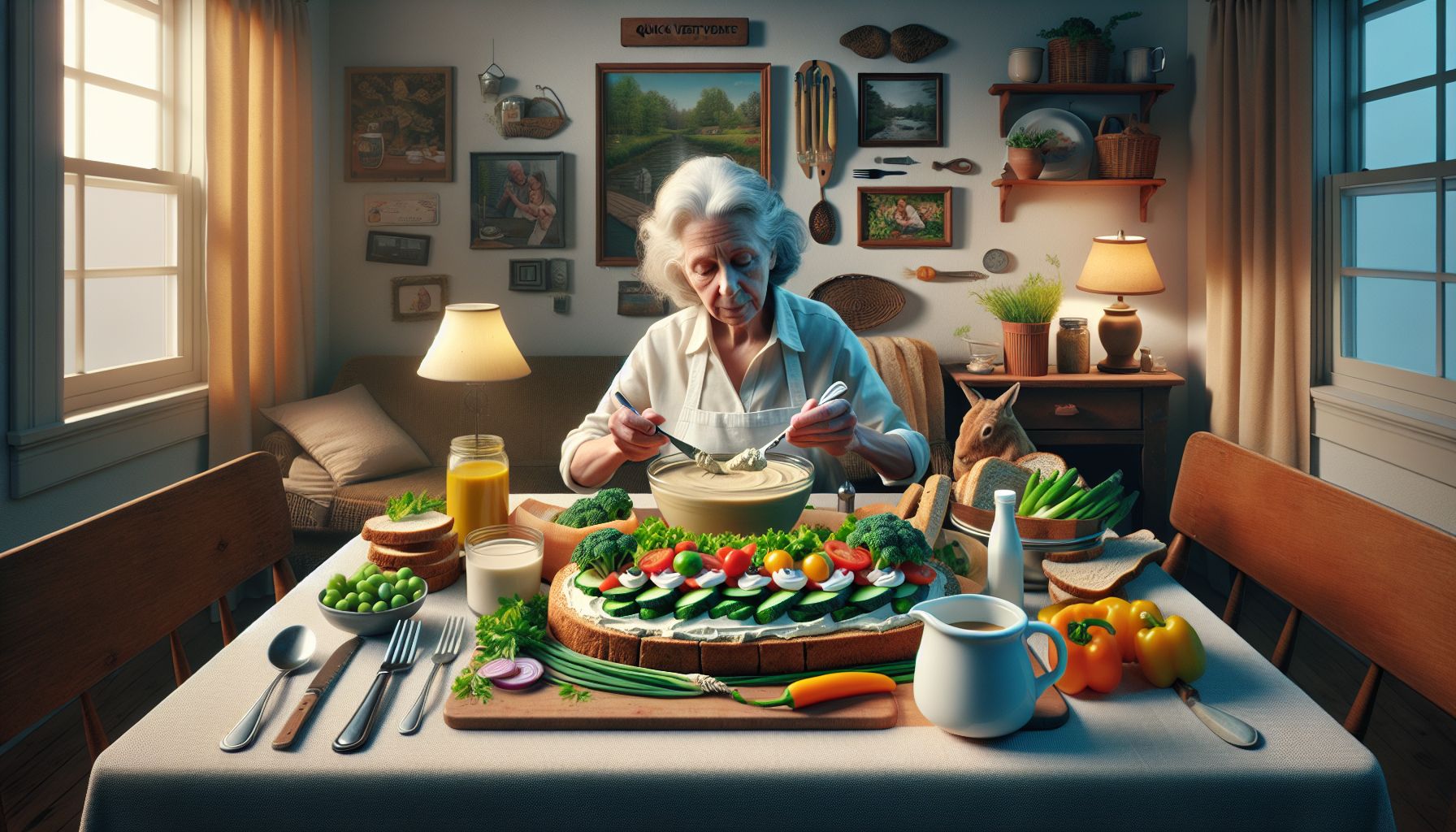 Lanche vegano rápido: pão integral com húmus e legumes